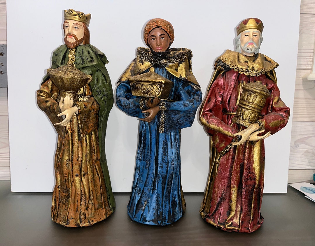 Vintage Japan Wise Men, 14" Paper Mache Nativity King Figures, Signed ...