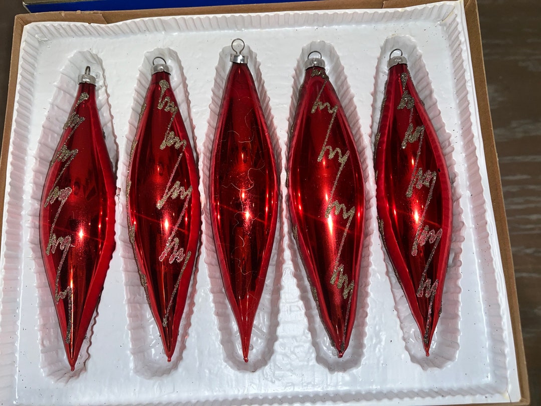 5 Vintage West German Red Icicle Ornament, Vintage Red Glass Icicle ...