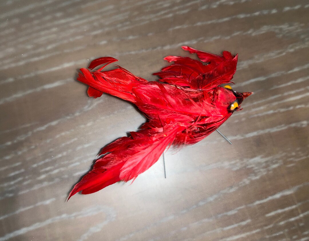 Vintage 6" Red Spun Feathered Bird Tree Ornament, Spun Cotton Branch ...