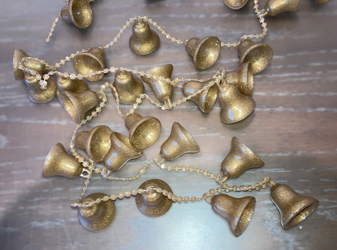 18' Gold Bead Bell Garland, Gold Glitter Plastic Bead Garland, Metallic ...