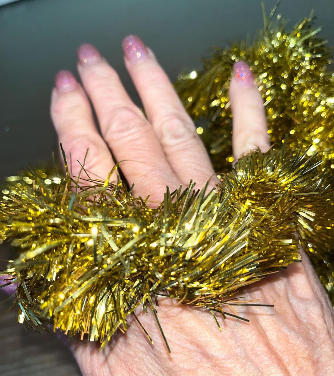 Vintage 12' Gold Tinsel Garland, Gold Tinsel Garland, Fine Metallic ...
