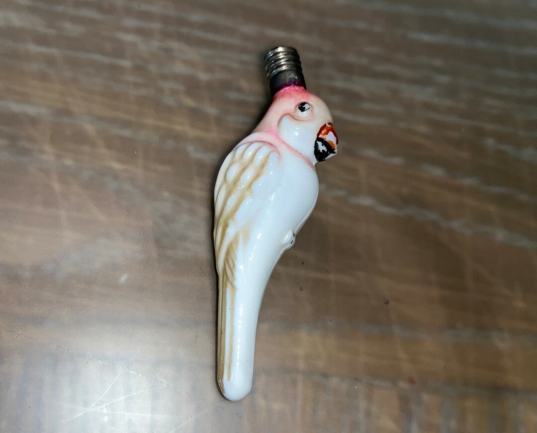 Vintage Yellow Red Parrot Light Bulb, Parrot Milk Glass Painted Light ...