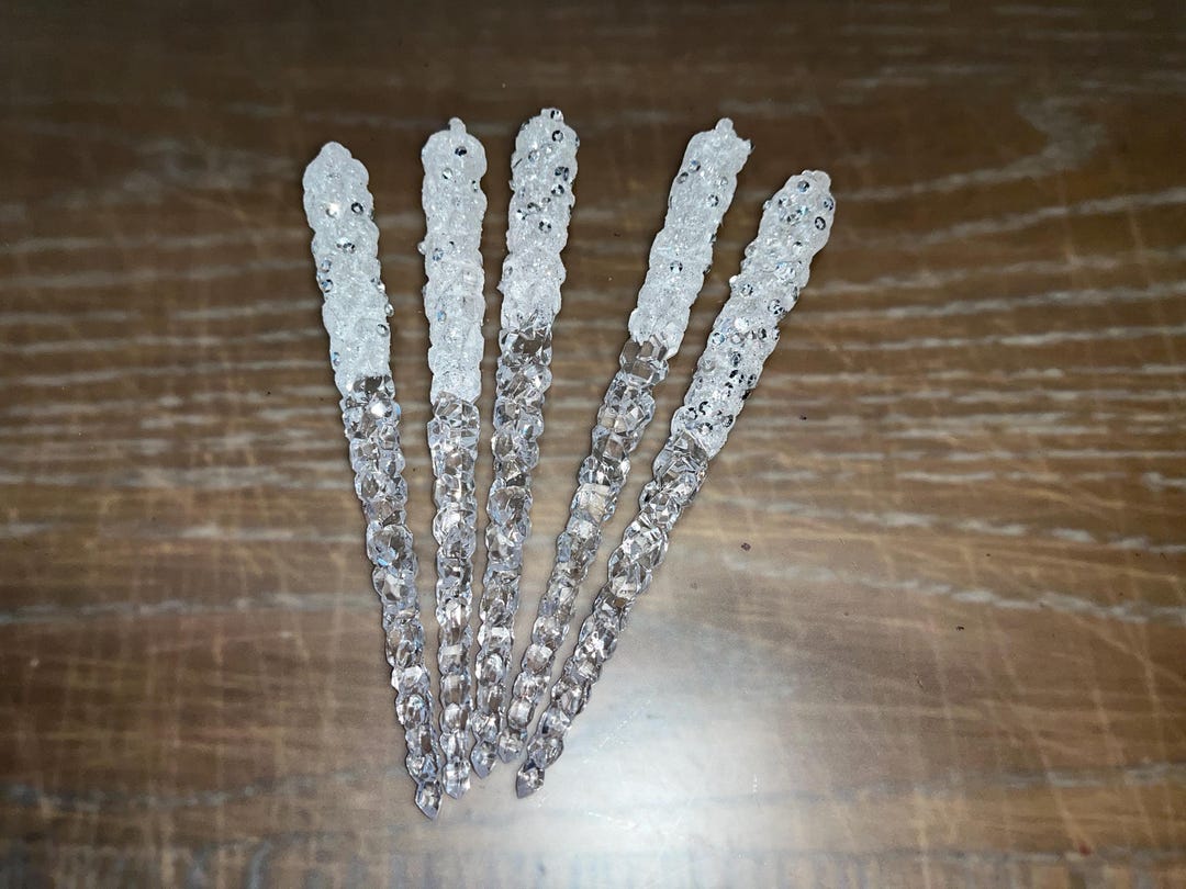 5 Frosted Icicles, Clear Frosted Icicle Ornaments, Icicles Clear ...