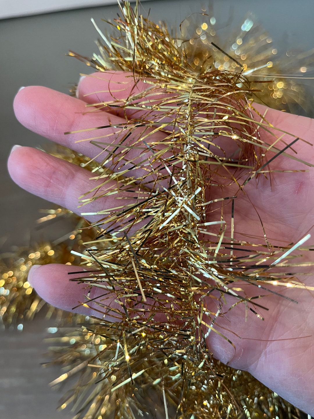 Vintage 10' Metallic Gold Tinsel Garland, Copper Gold Tinsel Garland ...