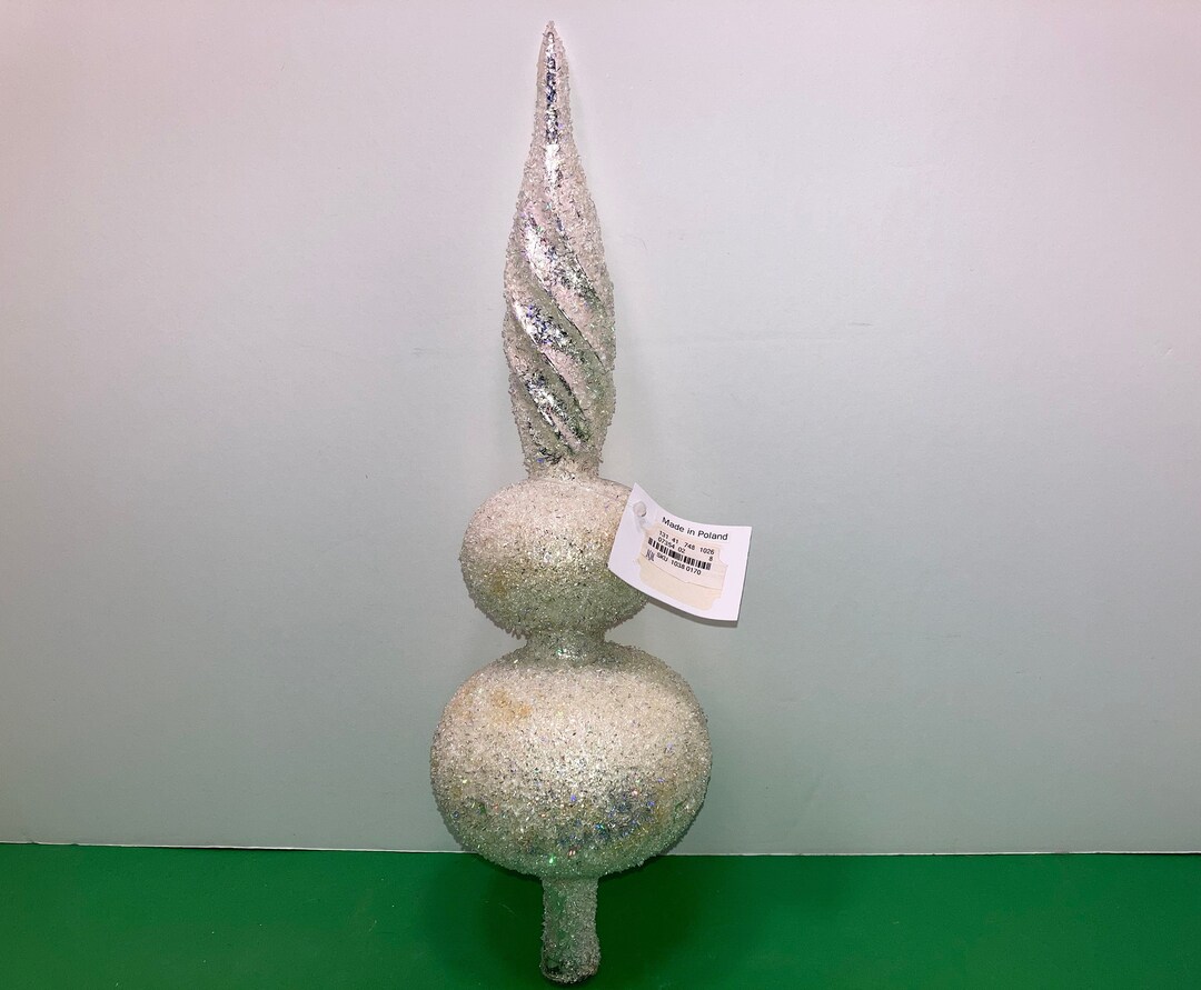 Neiman Marcus Silver Glass 14" Tree Topper, Made in Poland Glittered ...