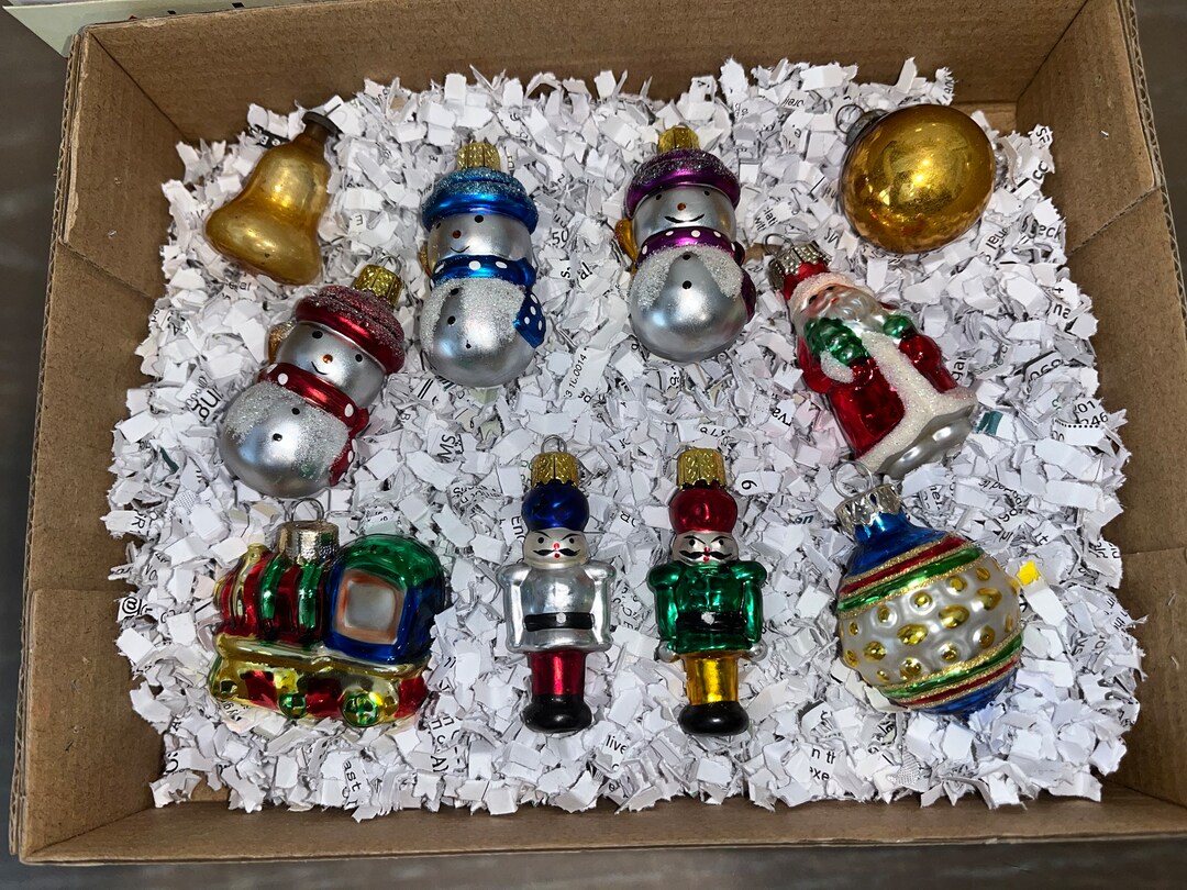 10 Mini Blown Glass Ornaments, Mini Santa Ornaments Mini Snowman ...