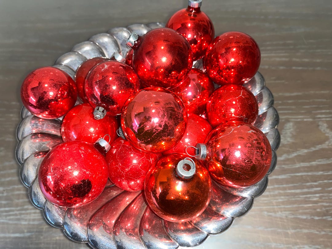 17 Red Glass Ornaments, 2 1/4" Red Color USA Ornaments, Made in USA ...