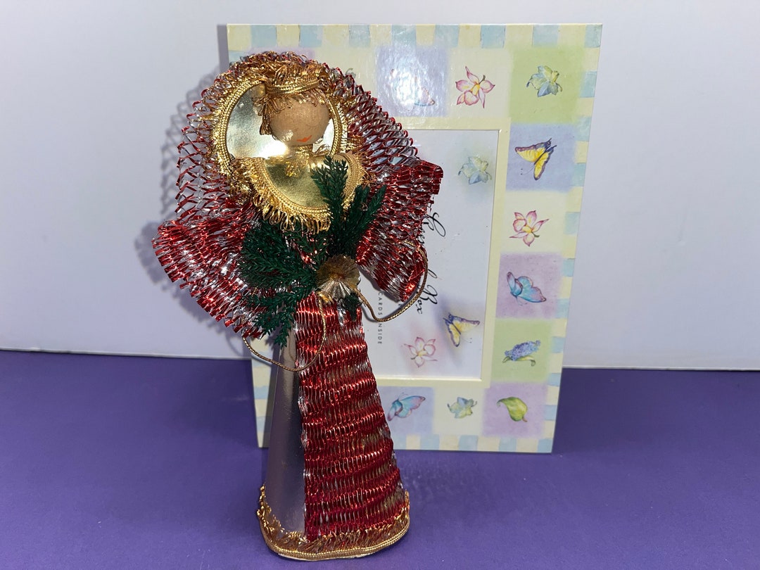 Vintage Tinsel Mesh Angel Figure, Red Gold Foil Angel, Standing Angel ...