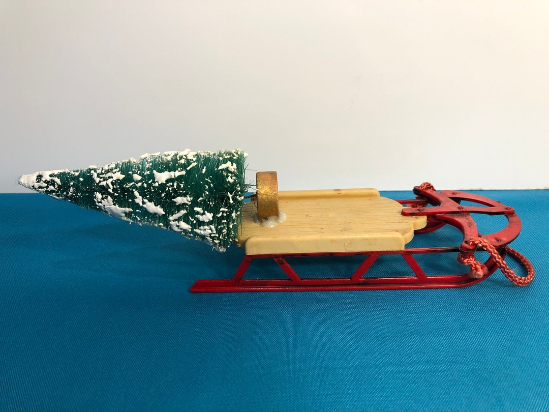 Vintage Christmas Sled With Tree, Christmas Tree Sled, 7" Plastic ...
