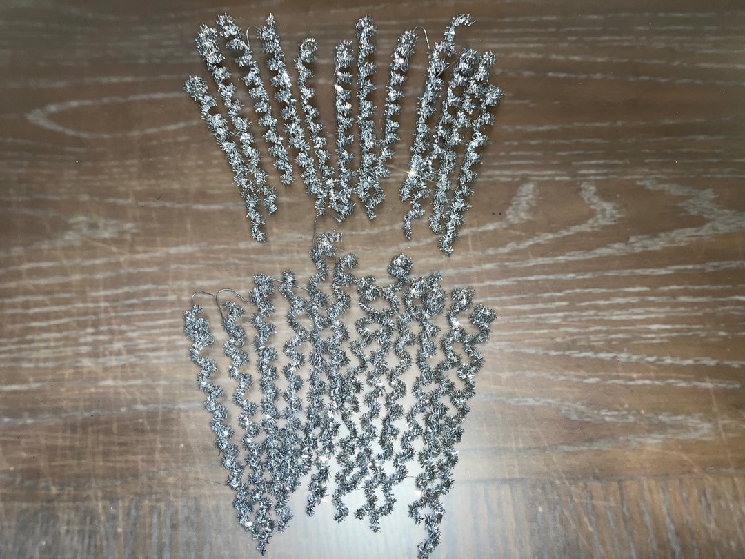 24 Vintage Tinsel Icicles, Spiral Tinsel Icicles, Silver Twisted Tinsel ...