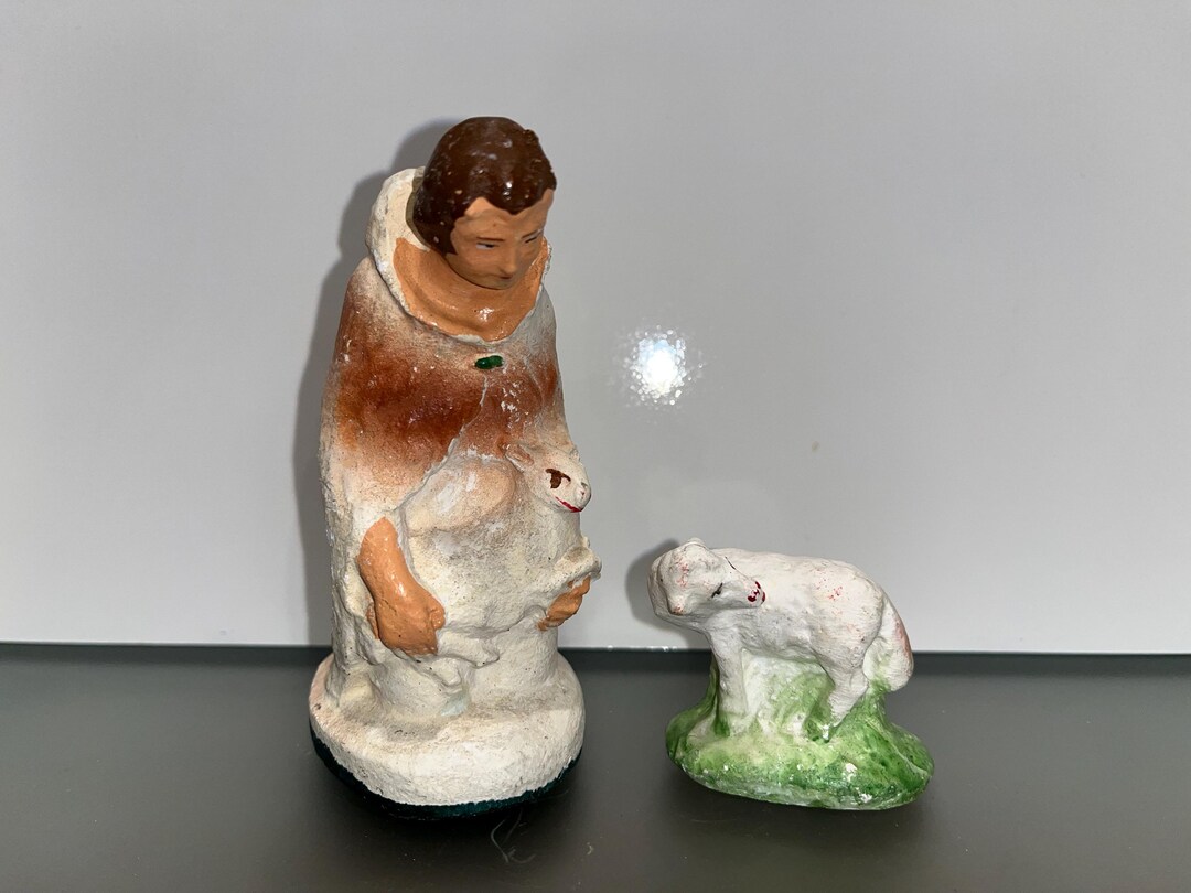 2 Vintage Nativity Shepard and Lamb, Nativity Shepard and Sheep ...