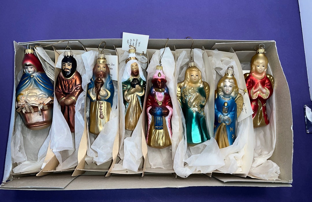 8 Piece Vintage Nativity Set, Larry Fraga Nativity Ornaments, 5" Glass ...