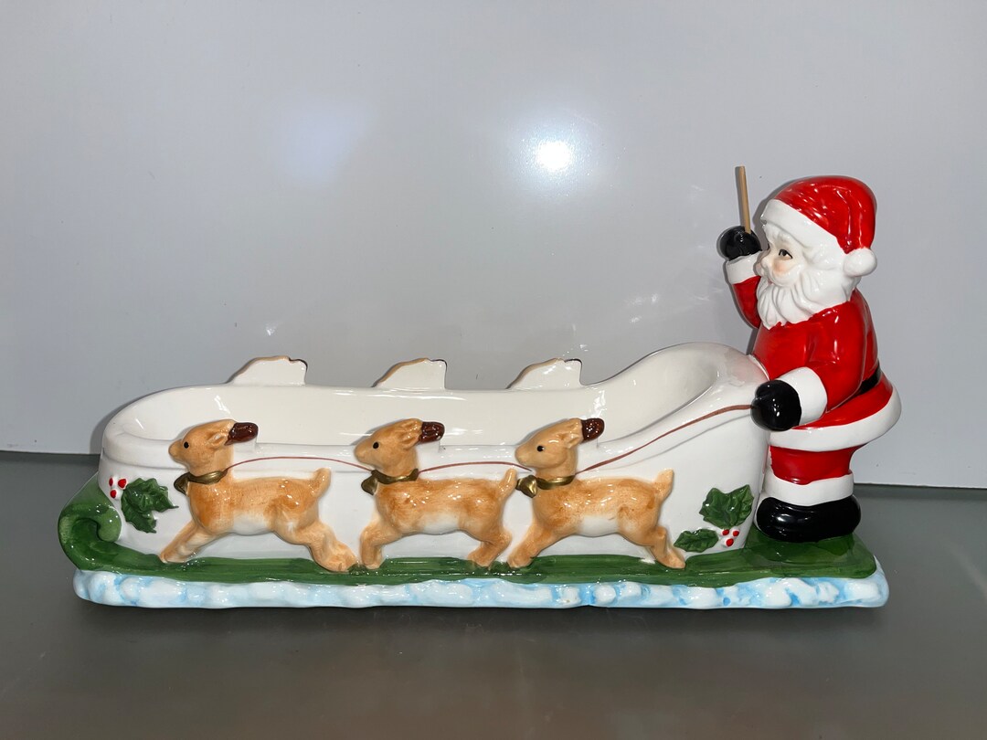 Vintage Santa in His Sleigh, Ron Gordon Ceramic Santa With Reindeer, 11 ...
