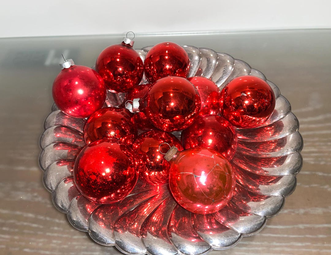 12 Red Glass Ornaments, 2 1/4" Red Color USA Ornaments, Made in USA ...