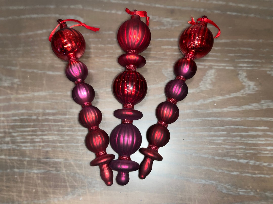 3 Vintage 8" Spire Ornaments, Satin Red Glass Spire Ornaments, Metallic ...