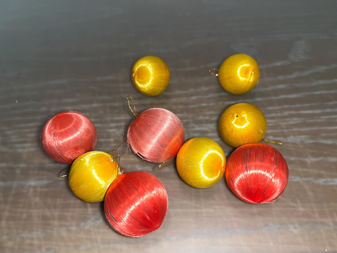 8 Vintage Satin Sheen Ornaments, Mini Gold Ornaments, Silk String ...