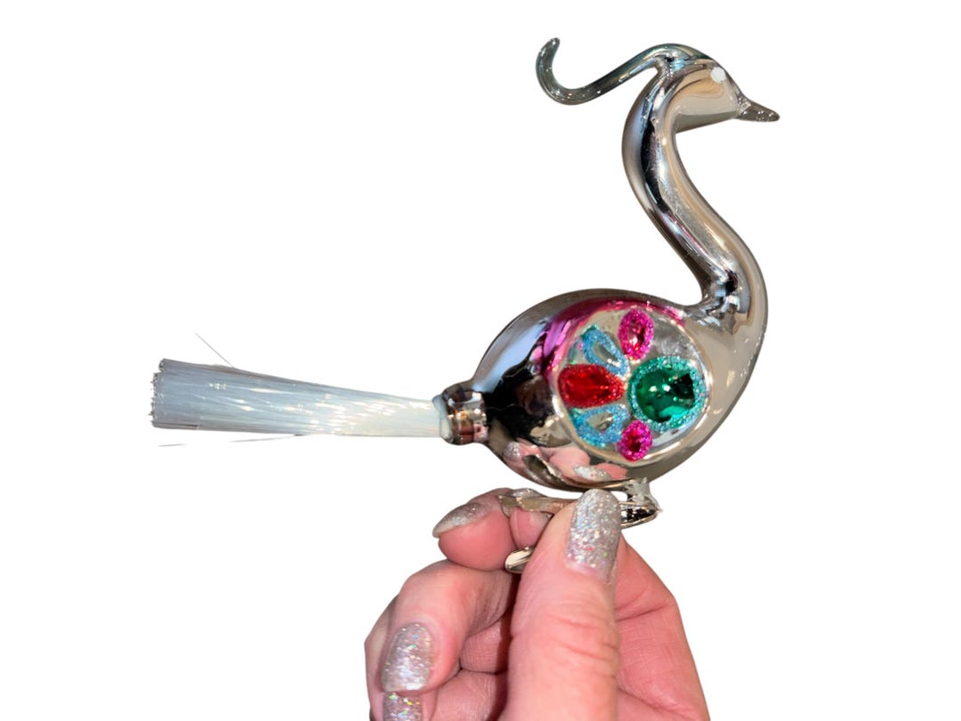 Clip on Goose Ornament, Large Blown Glass Goose Ornament, Bird Metallic ...
