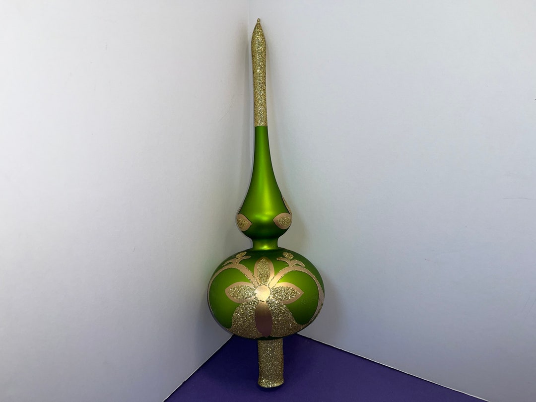Poland Glass 15" Tree Topper, Satin Green Spire 15" Tree Topper, Bright ...