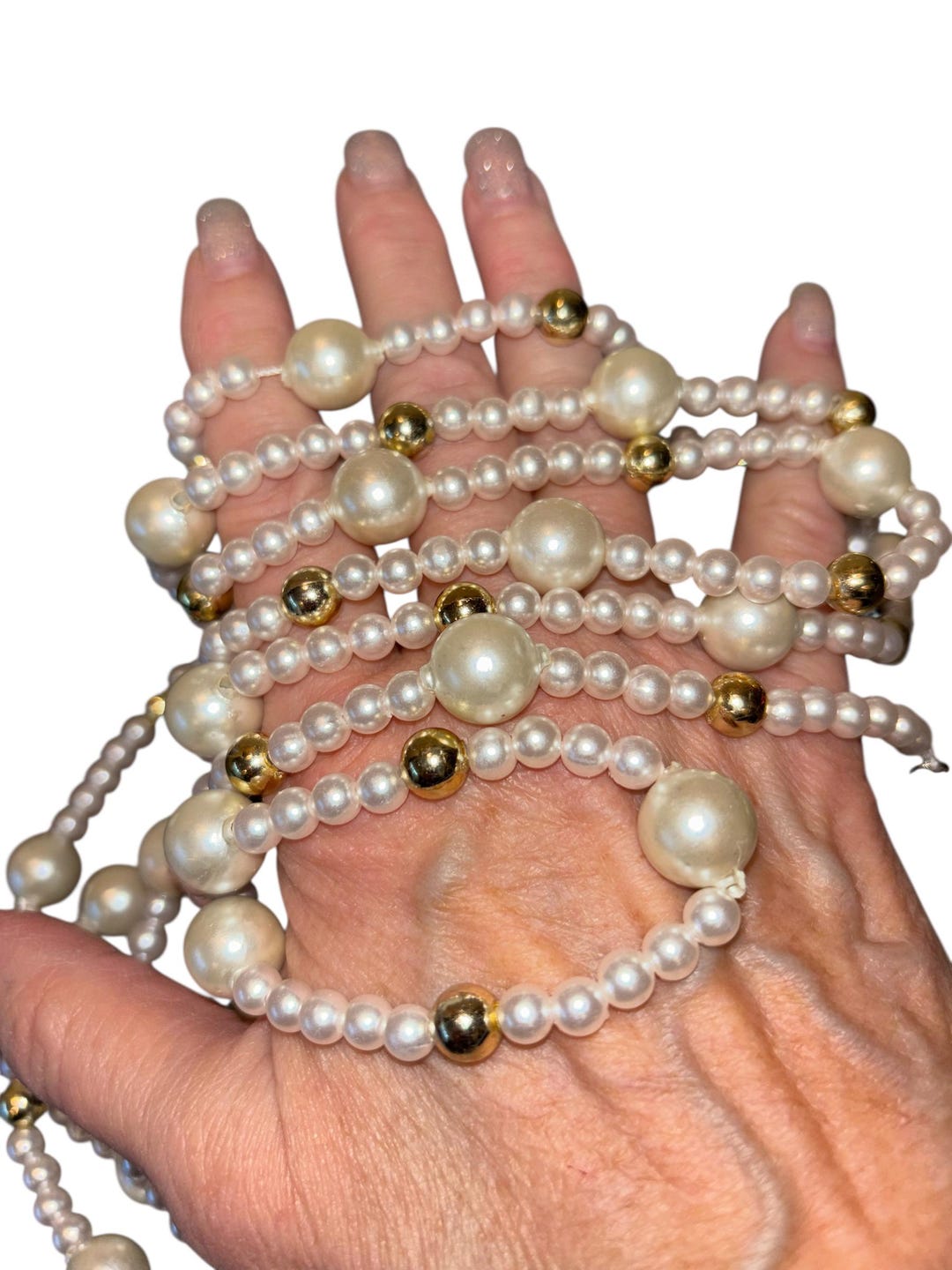 Vintage 106" Pearl Bead Garland, White Pearl Bead Garland, White Gold ...