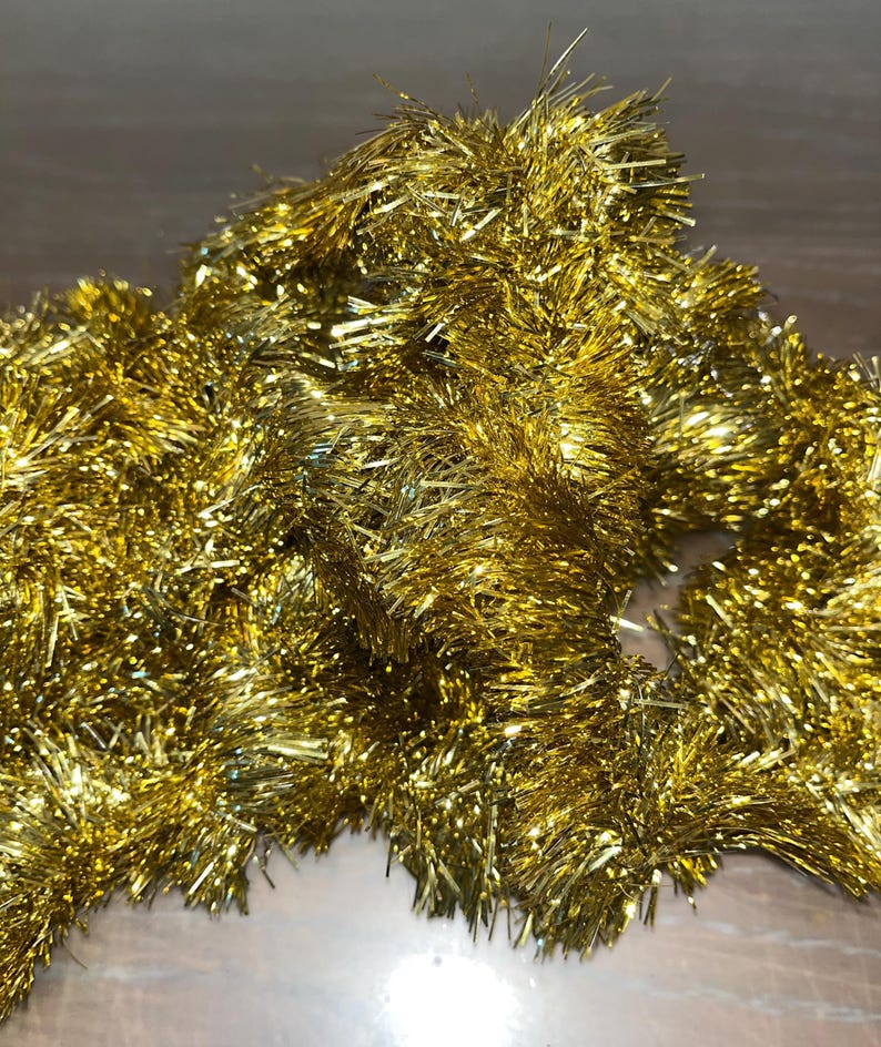 Vintage 12' Gold Tinsel Garland, Gold Tinsel Garland, Fine Metallic ...