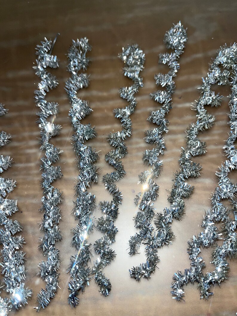 24 Vintage Tinsel Icicles, Spiral Tinsel Icicles, Silver Twisted Tinsel ...