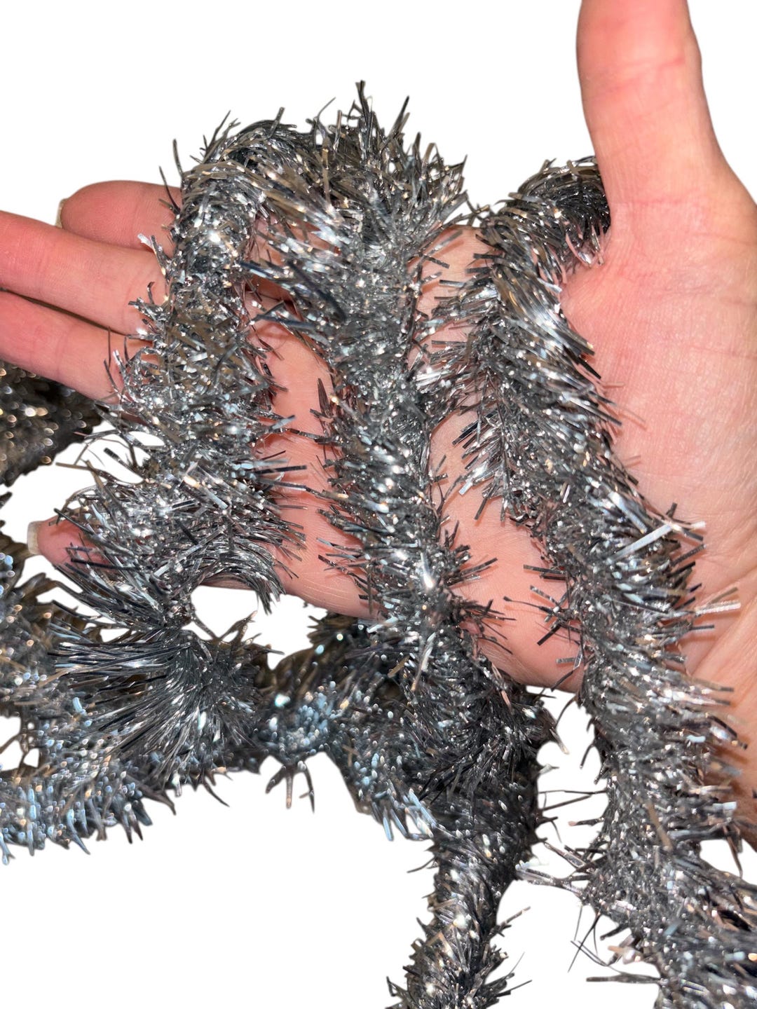 Vintage 18' Thin Silver Tinsel Garland, This Narrow Silver Tinsel ...