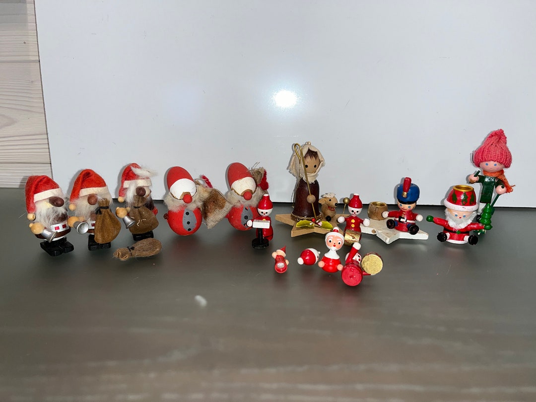 13 Wooden Ornament Lot, Vintage Wooden Denmark Dwarf Ornaments, Wooden ...