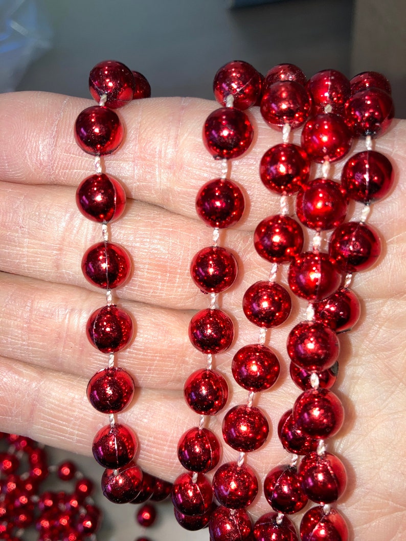 36' Vintage Red Bead Garland, Red Round Bead Garland, Christmas Tree ...
