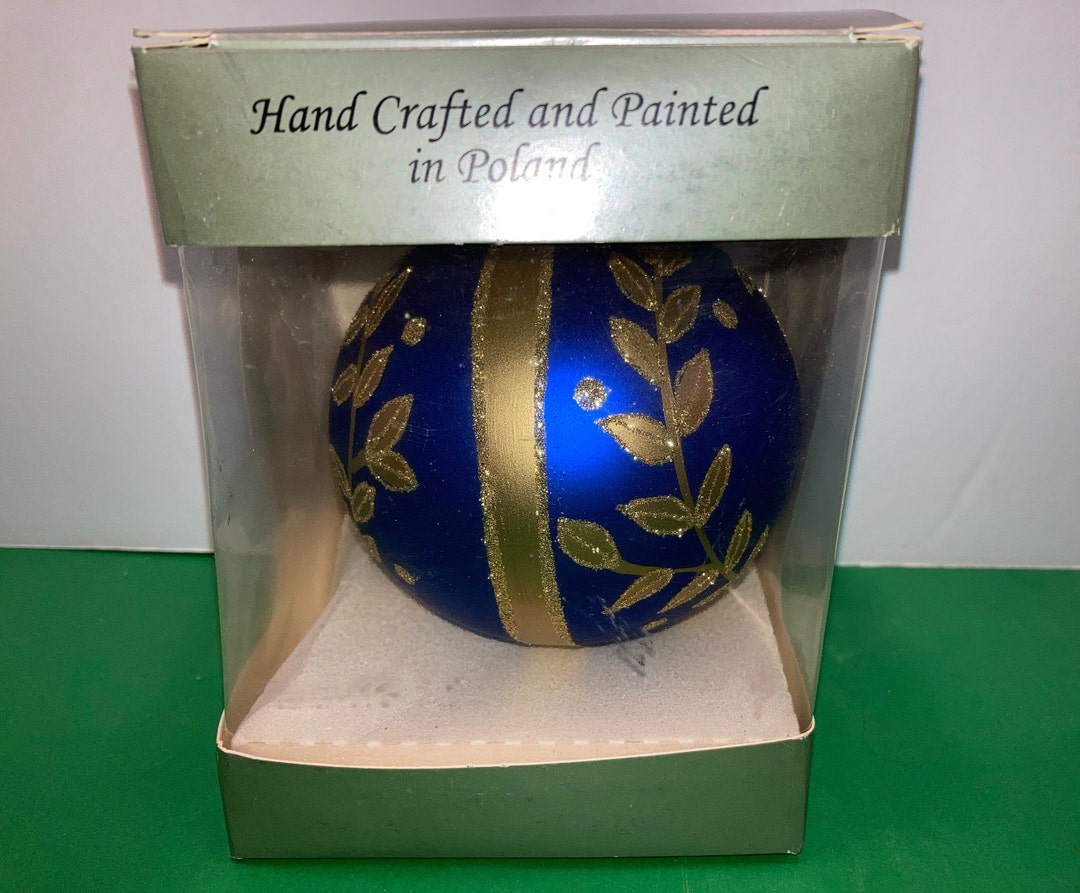 Vintage Poland Blue Gold Ornament, Large Royal Blue Ornament, Poland 3 ...