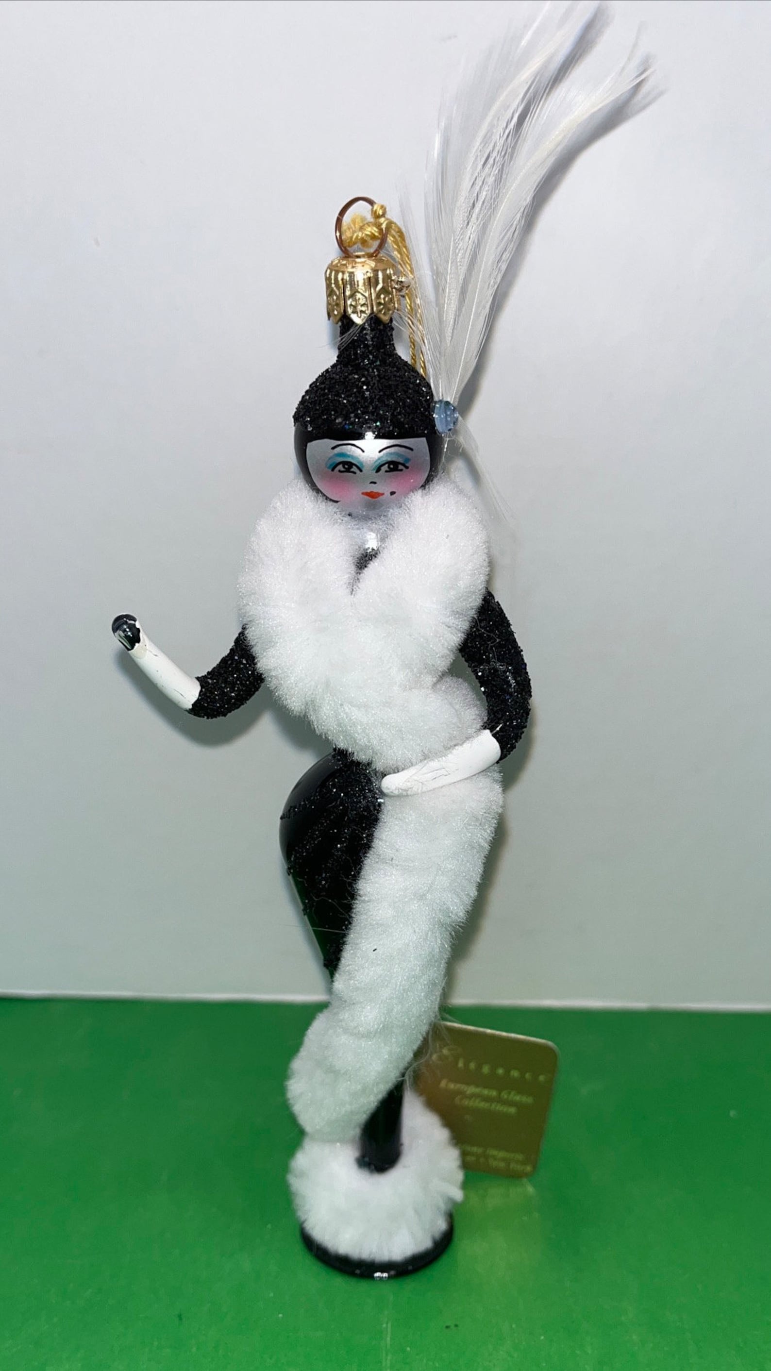 Vintage De Carlini White Fur Lady Ornament, De Carlini Chunky Black ...