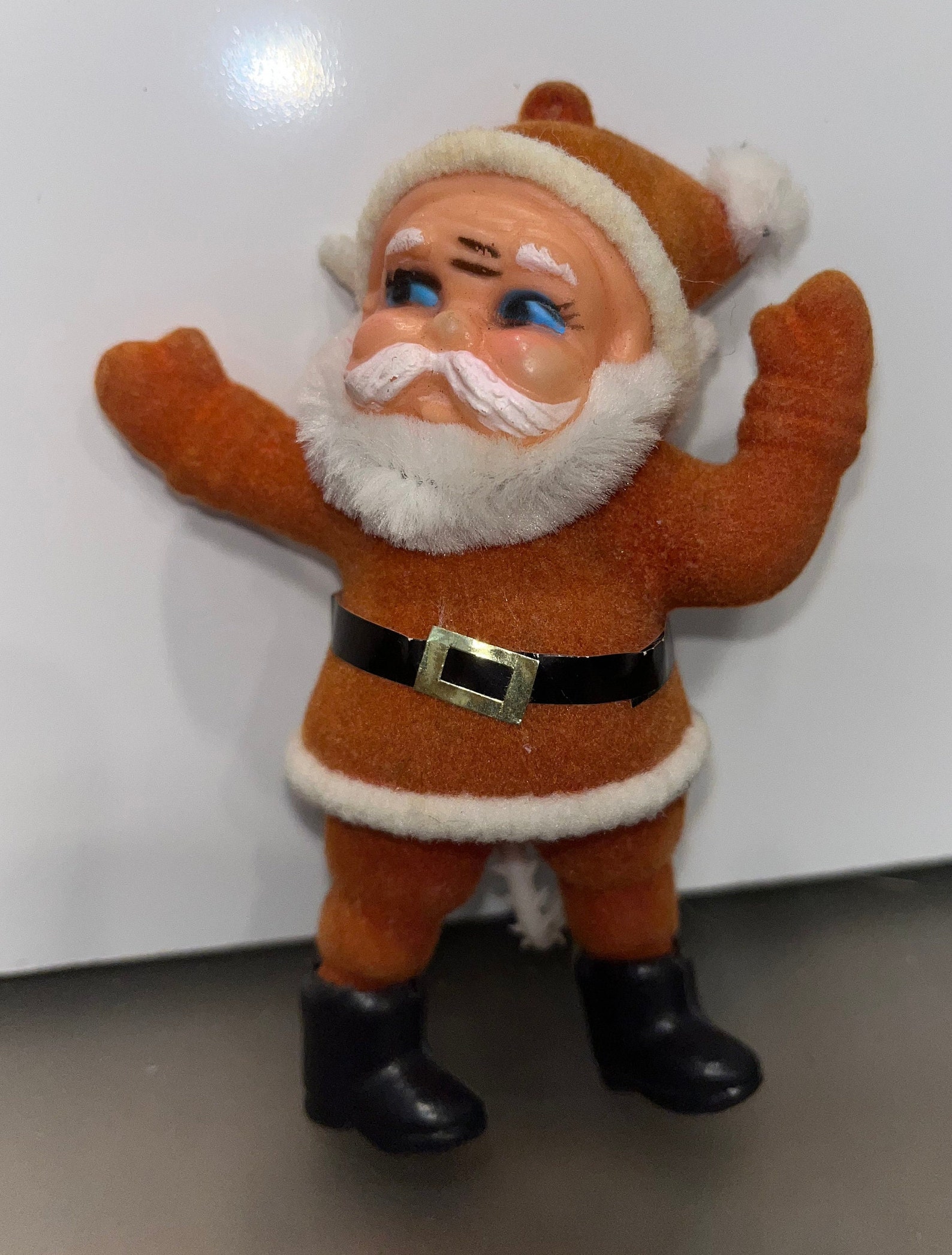 Vintage Flocked Santa Pick, Flocked Santa Ornament, White Plastic Head ...