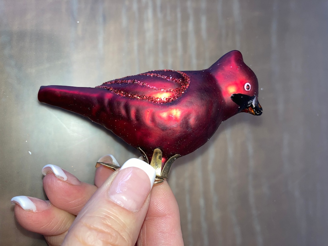 Vintage Blown Glass Red Cardinal Clip on Ornament, Vintage German Red ...