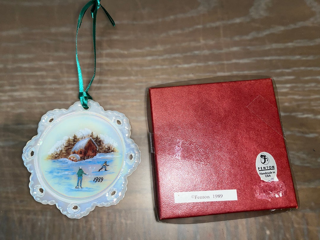 Fenton Ice Skating 1989 Year Ornament, Hand Painted Fenton Snowflake ...