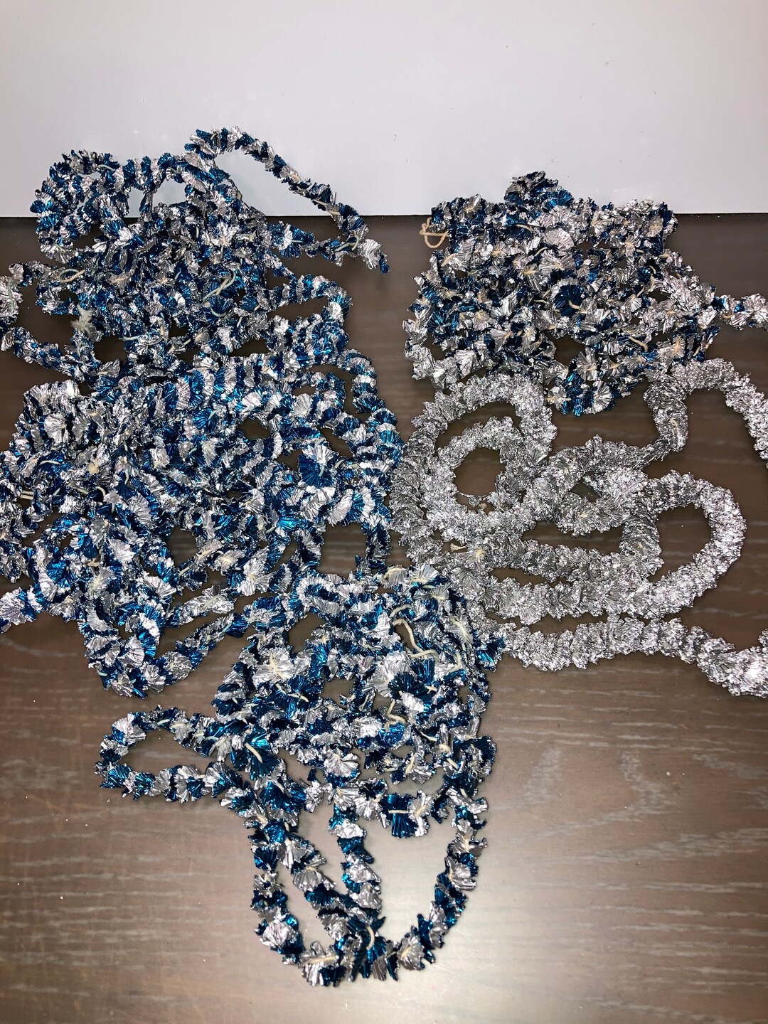Vintage Aluminum Silver Blue Tree Garland, 48' Blue Silver Twisted ...