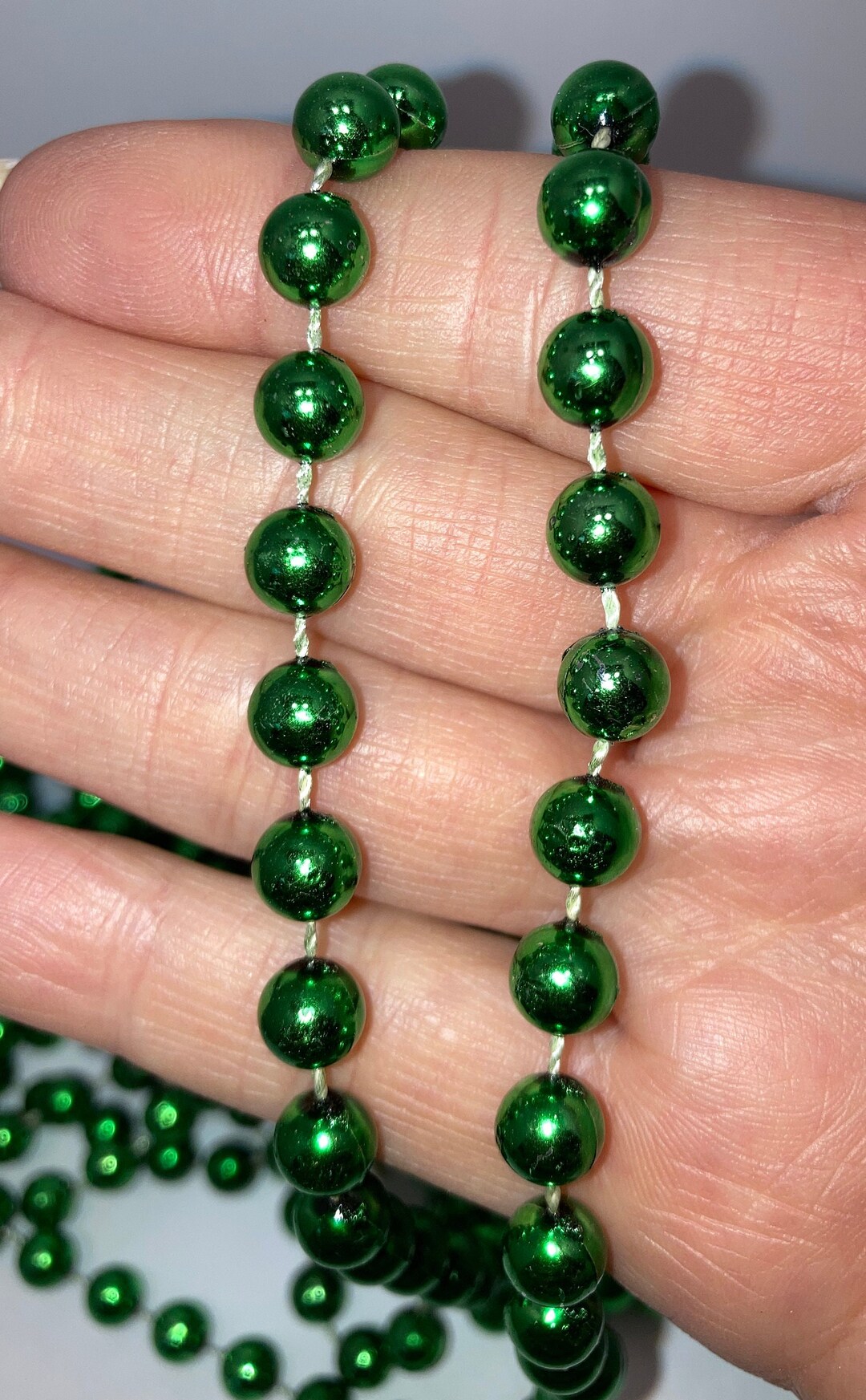 18' Green Bead Garland, Green Round Bead Garland, Metallic Bead Garland ...