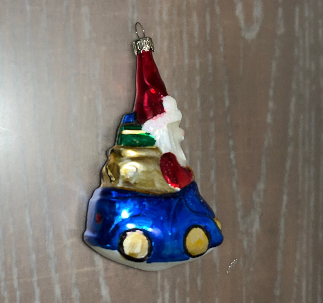 Vintage Germany Santa Ornament, Blown Glass Santa in Car Ornament ...