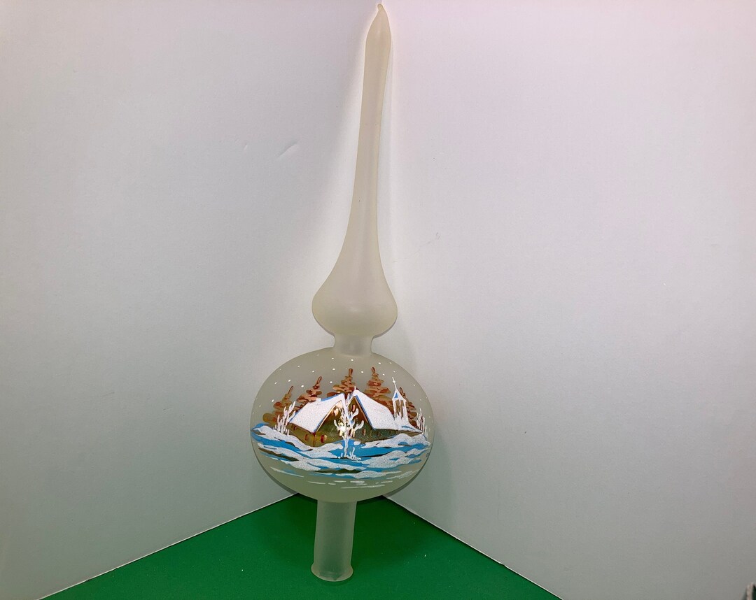 Vintage Glass 12" Painted Tree Topper, Czech Frosted Spire 12" Tree ...