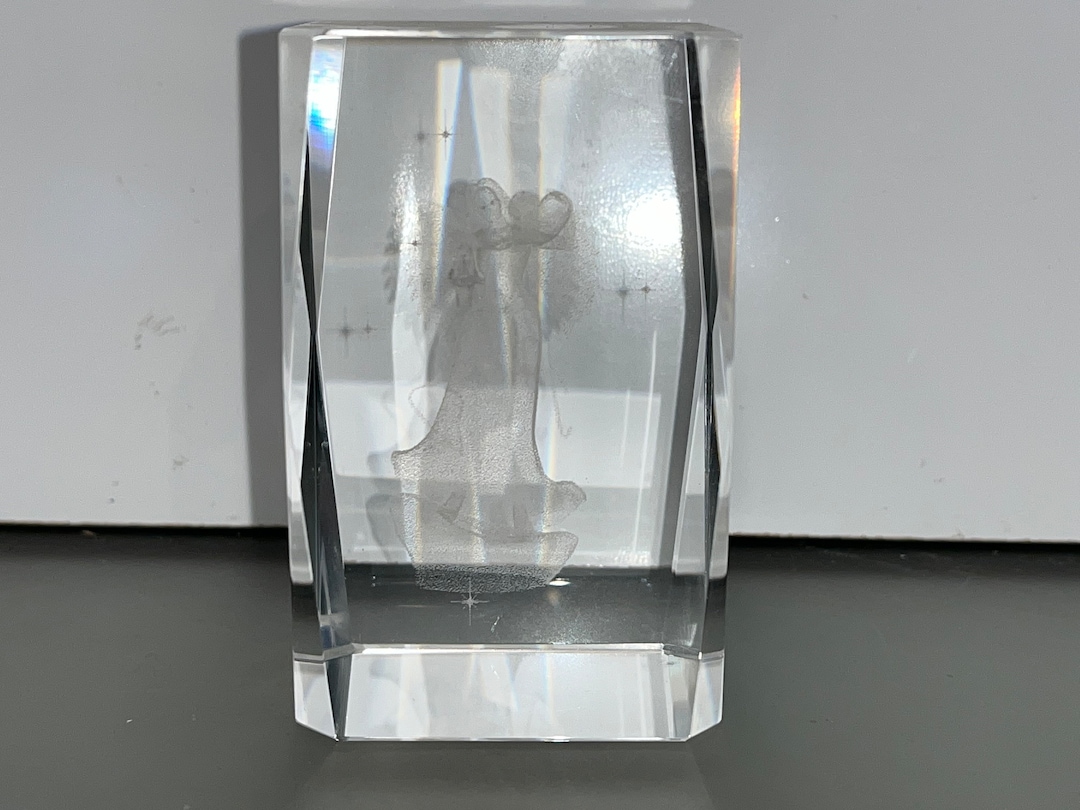 Crystal Etched Angel Cube, 3" Crystal Angel Etched Inside Block, Clear ...