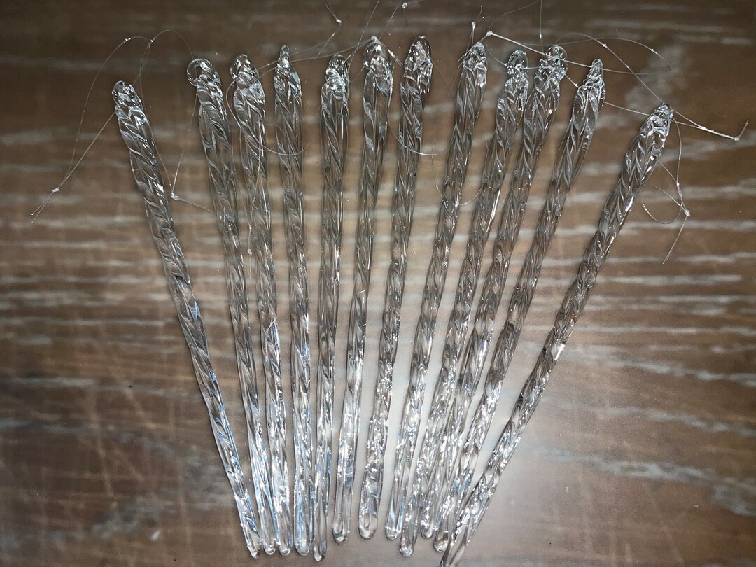Art Glass Icicle Ornaments, Handcrafted Clear Glass Icicles, Christmas ...