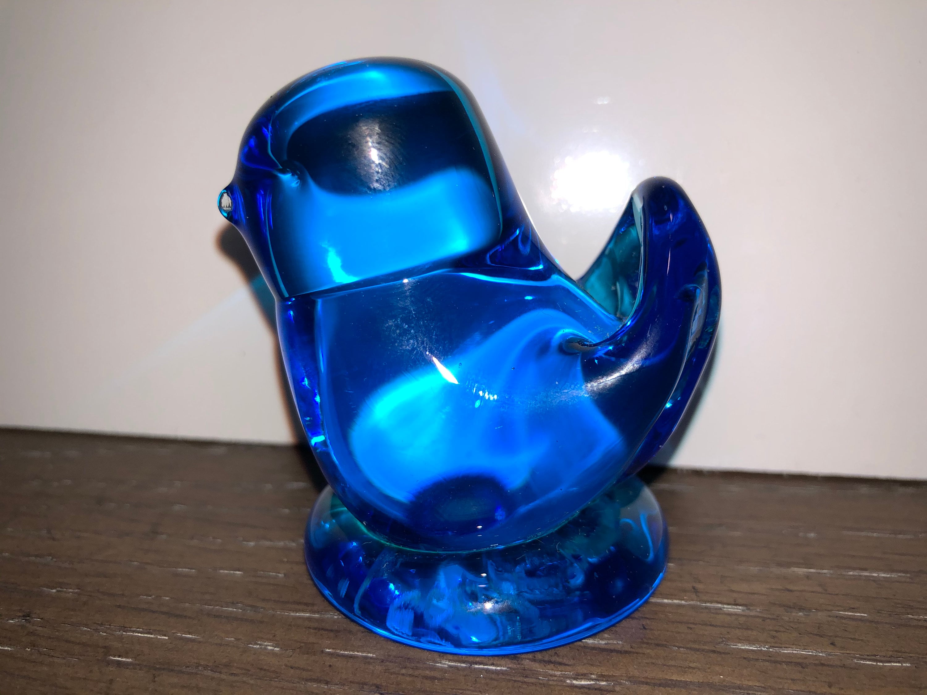1989 Ron Ray Blue Bird of Happiness Turquoise Glass Cardinal Bird CHIP ...