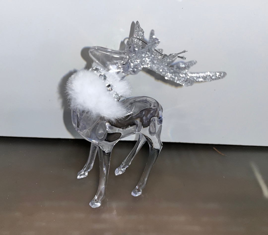 Acrylic Reindeer Ornament, Acrylic Reindeer Silver Glitter Antlers ...
