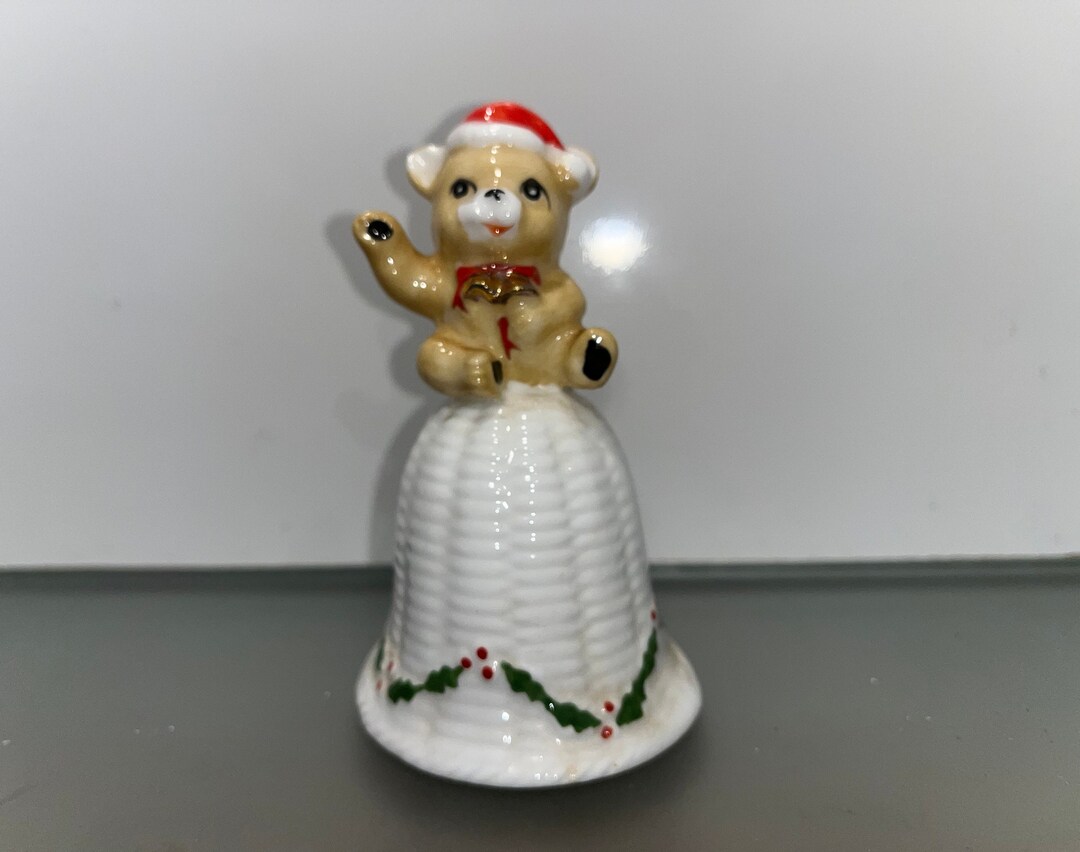 Vintage Christmas Bear Bell, Porcelain Christmas Bell, Bone China Teddy ...