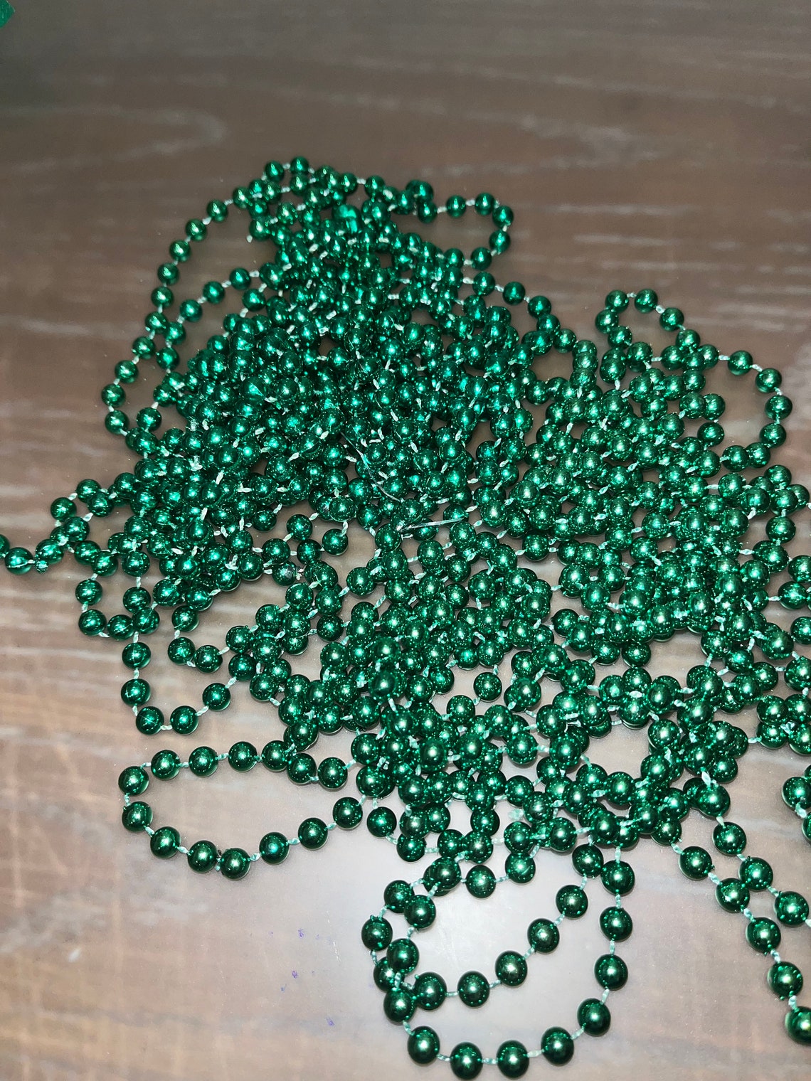 24' Green Bead Garland, 1/8" Green Round Bead Garland, Metallic Bead ...
