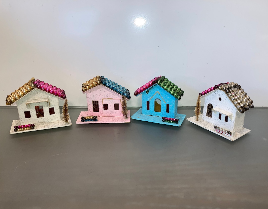 4 Vintage Putz House Mercury Bulb Roof, Japan Putz Houses, Vintage ...