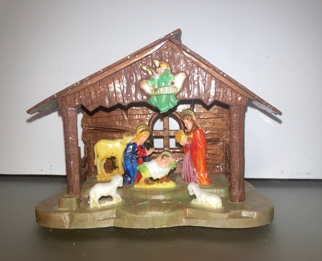 Vintage Hong Kong Nativity, Plastic Nativity, Plastic Glittered ...