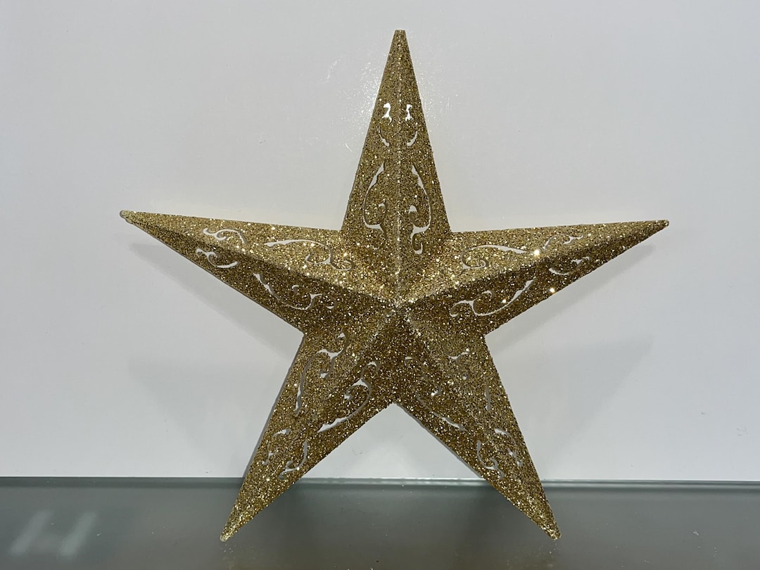 Vintage 10" Gold Glittered Star, Hanging Gold Star, Chunky Gold Star ...
