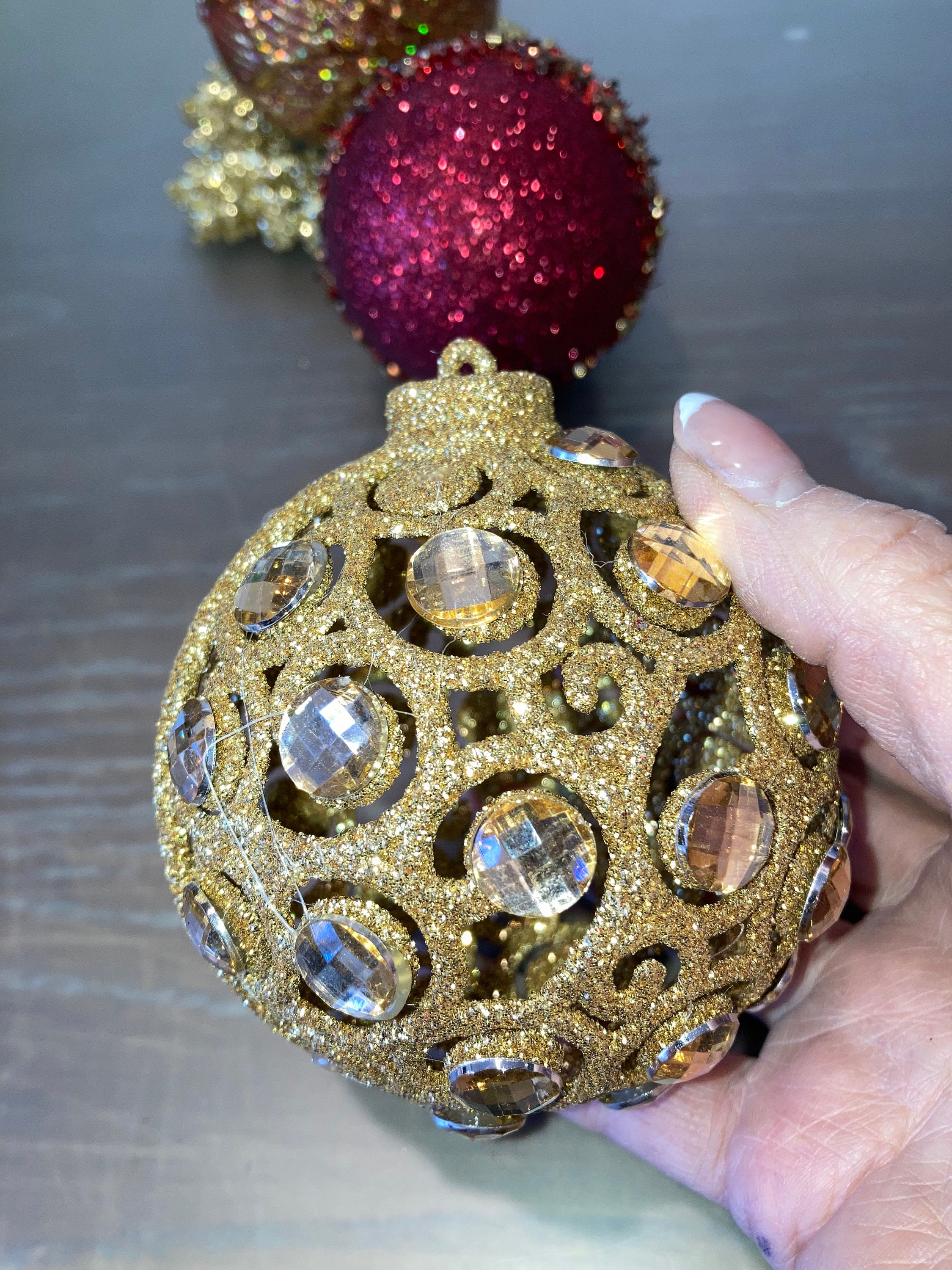 4 Plastic Filigree Ornaments Balls Plastic Glittered - Etsy