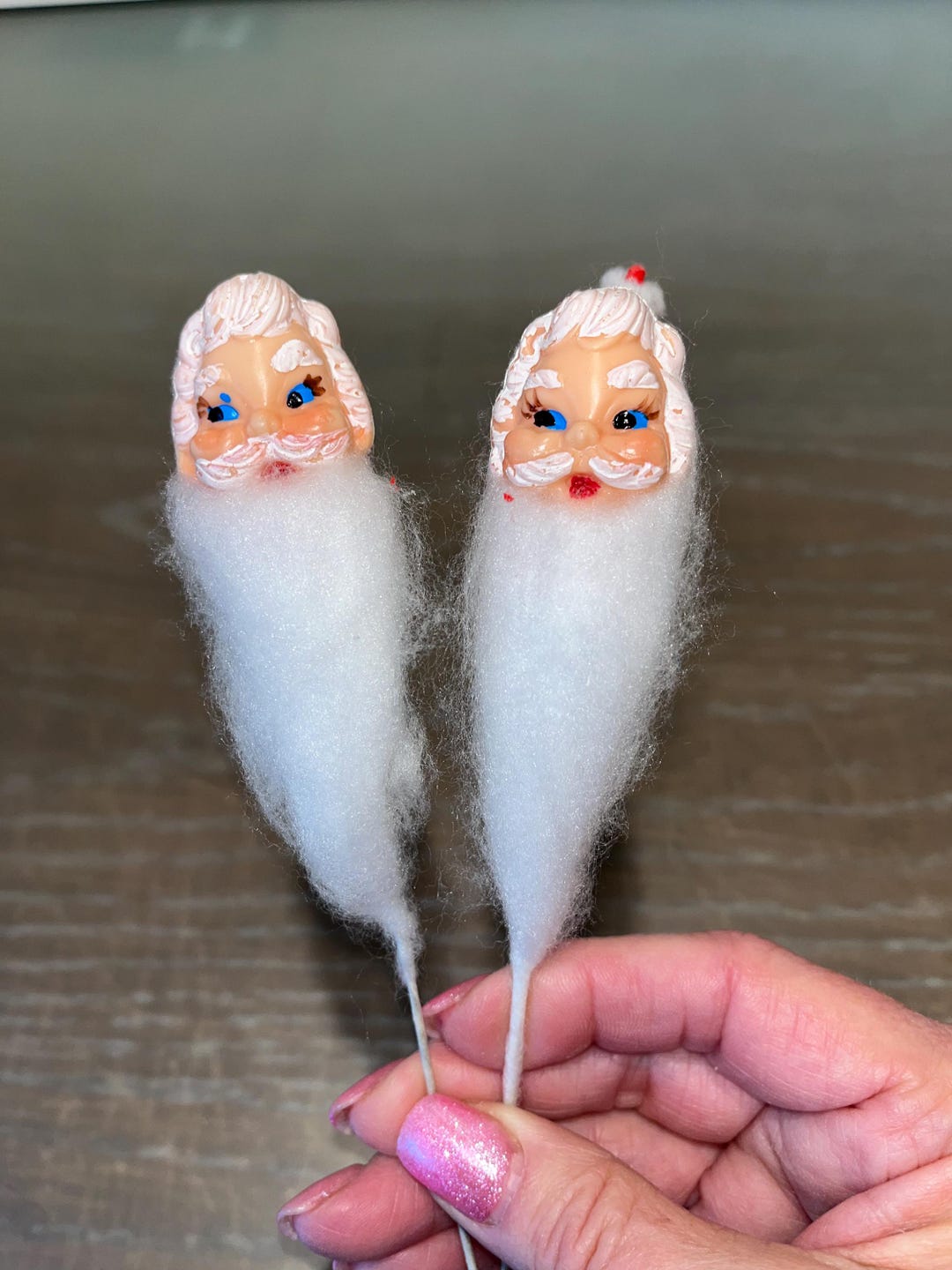 2 Vintage Plastic Head Santa Pick, Painted Plastic Santa Head Pick ...