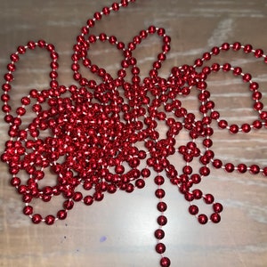9' Red Bead Garland, 1/4 Red Round Bead Garland, Metallic Bead Garland ...