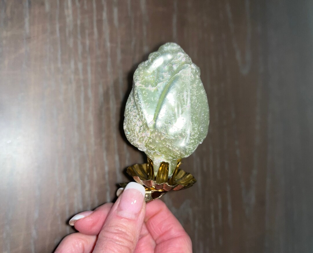 Vintage Glass Clip on Rose Bud Ornament, German Blown Glass Mint Green ...